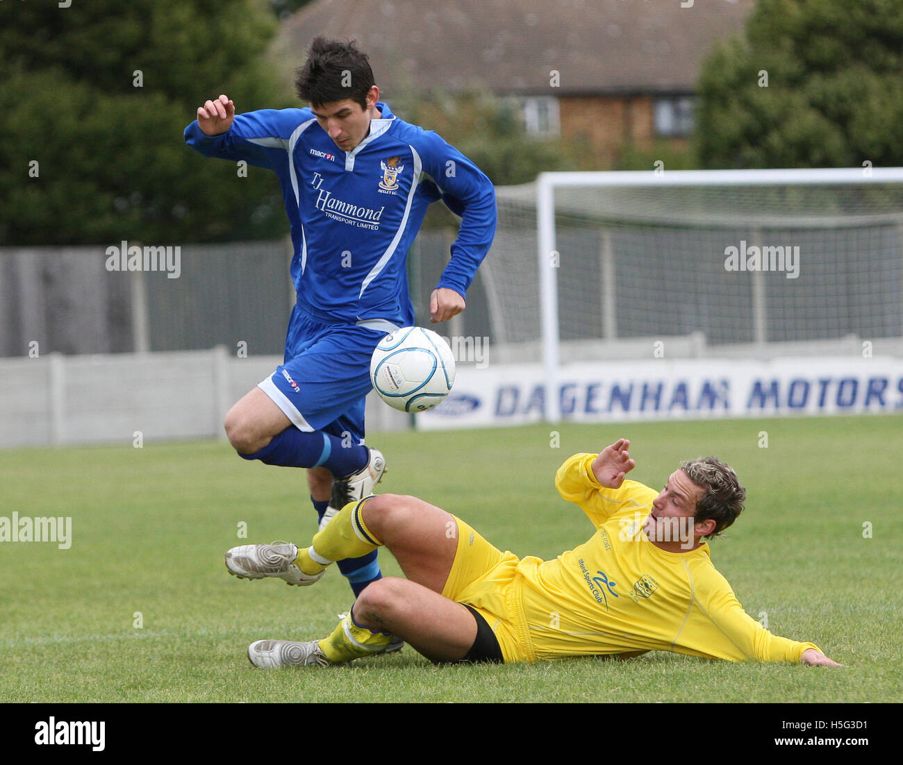 Harry Chalk of Ilford tackles Ryan Doyle of Aveley - Aveley vs Ilford ...