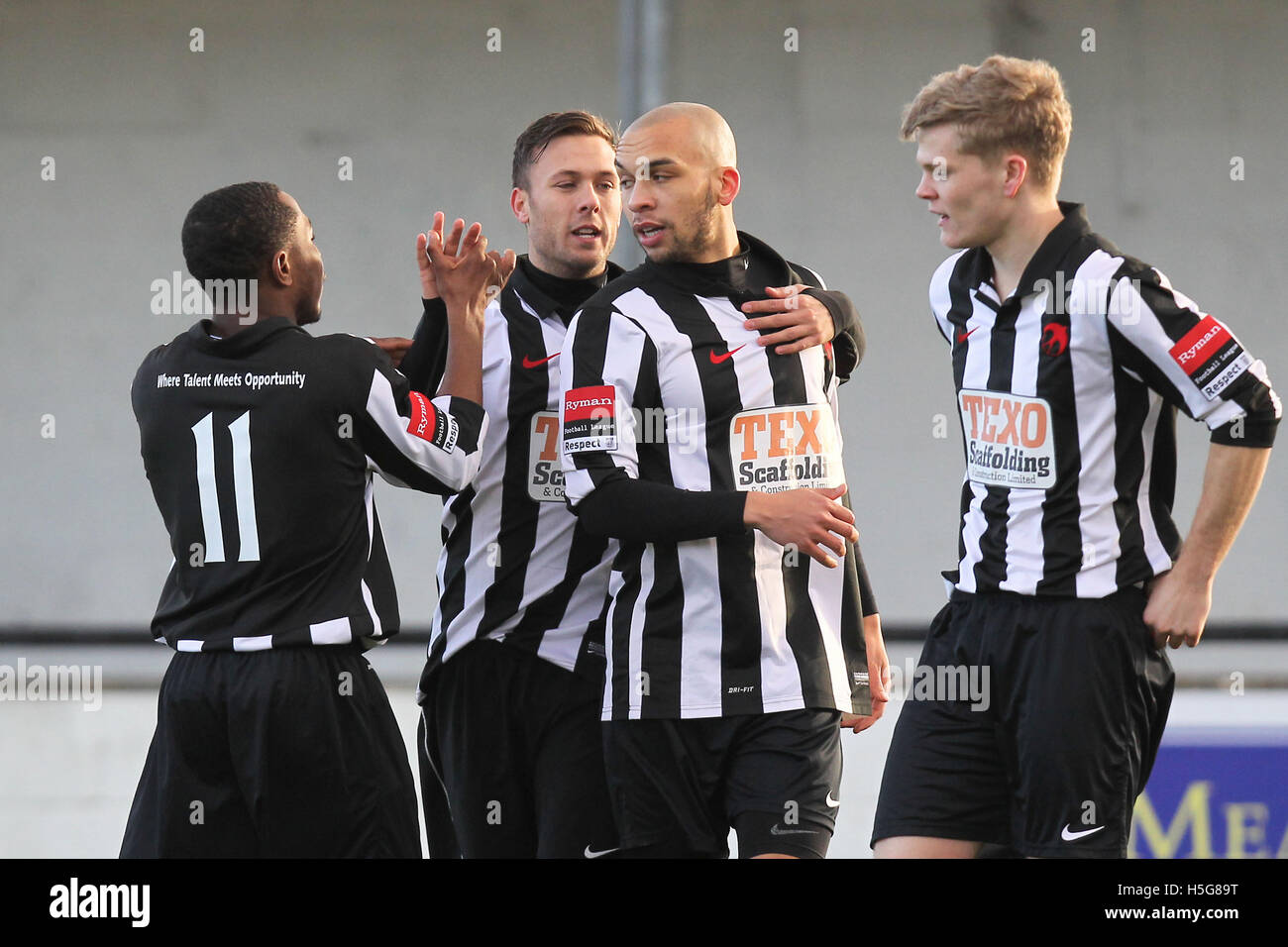 Reece Morgan (2nd L) celebrates scoring the first goal for Heybridge ...