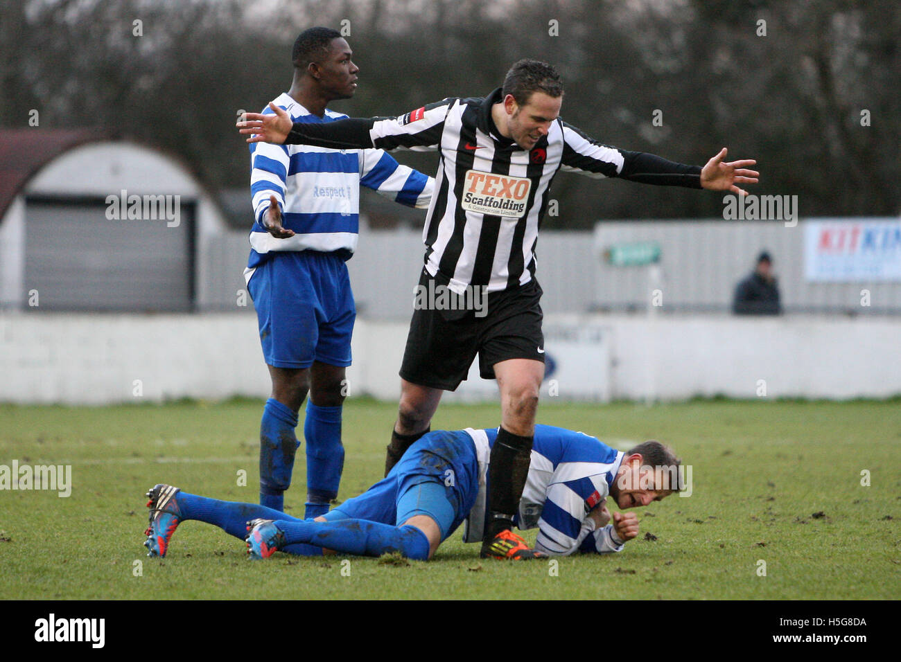 Luke Callander of Heybridge tangles with Bobby Port of Ilford ...