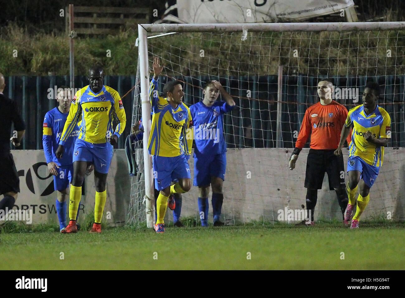Ashley Dumas scores the first goal for Canvey and celebrates ...