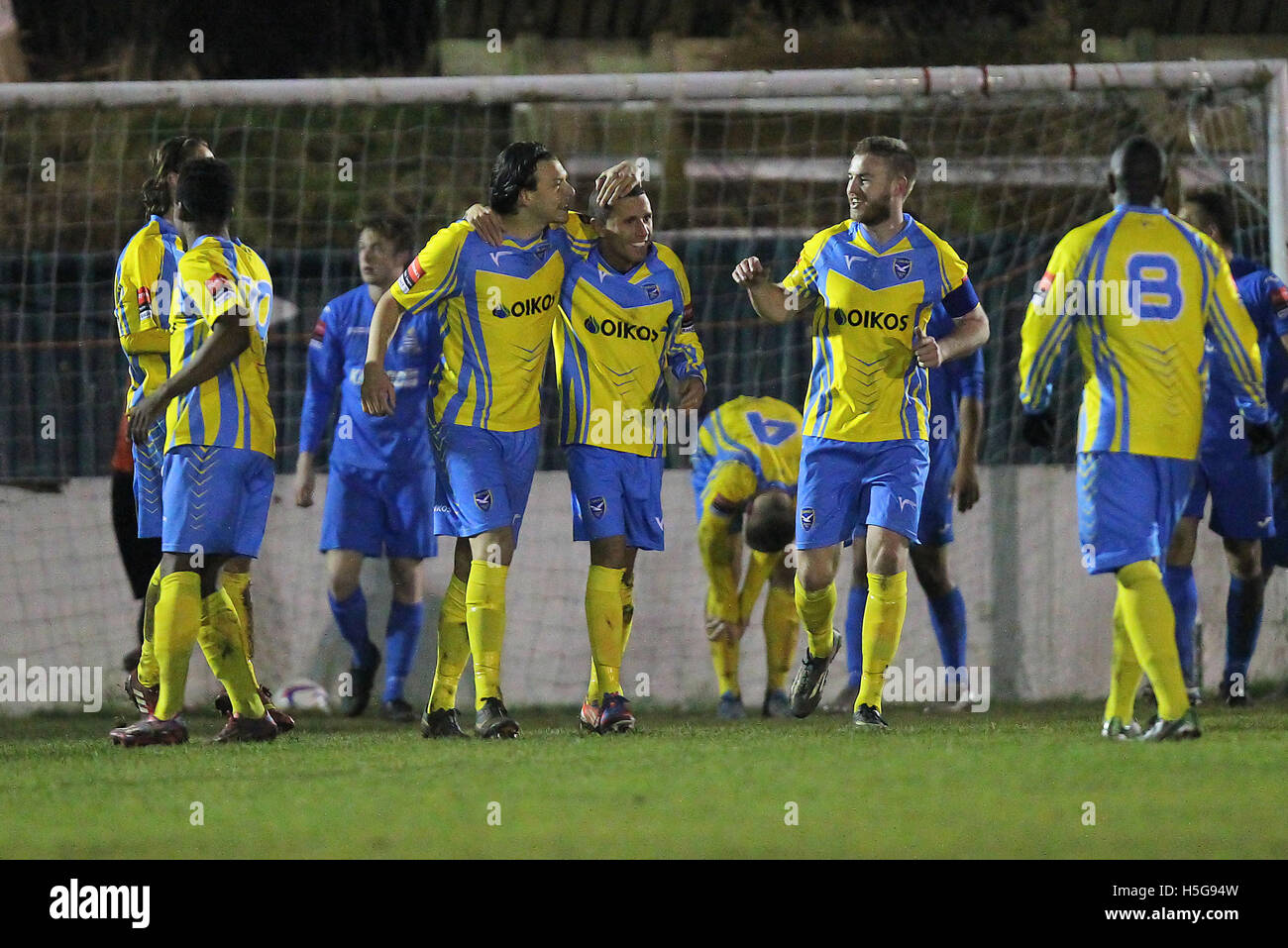 Ashley Dumas scores the first goal for Canvey and celebrates ...