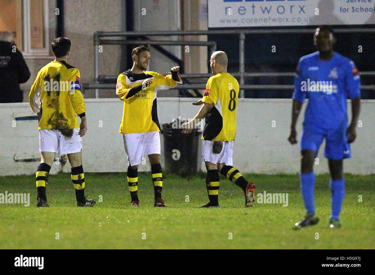 Reece Morgan (2nd L) celebrates scoring the first goal for Heybridge ...