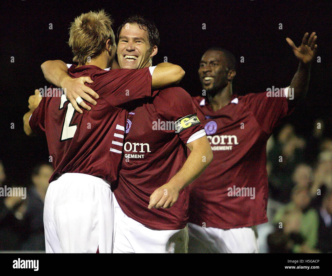 Lee Protheroe (left) celebrates with Chelmsford goalscorer Andy Duncan ...