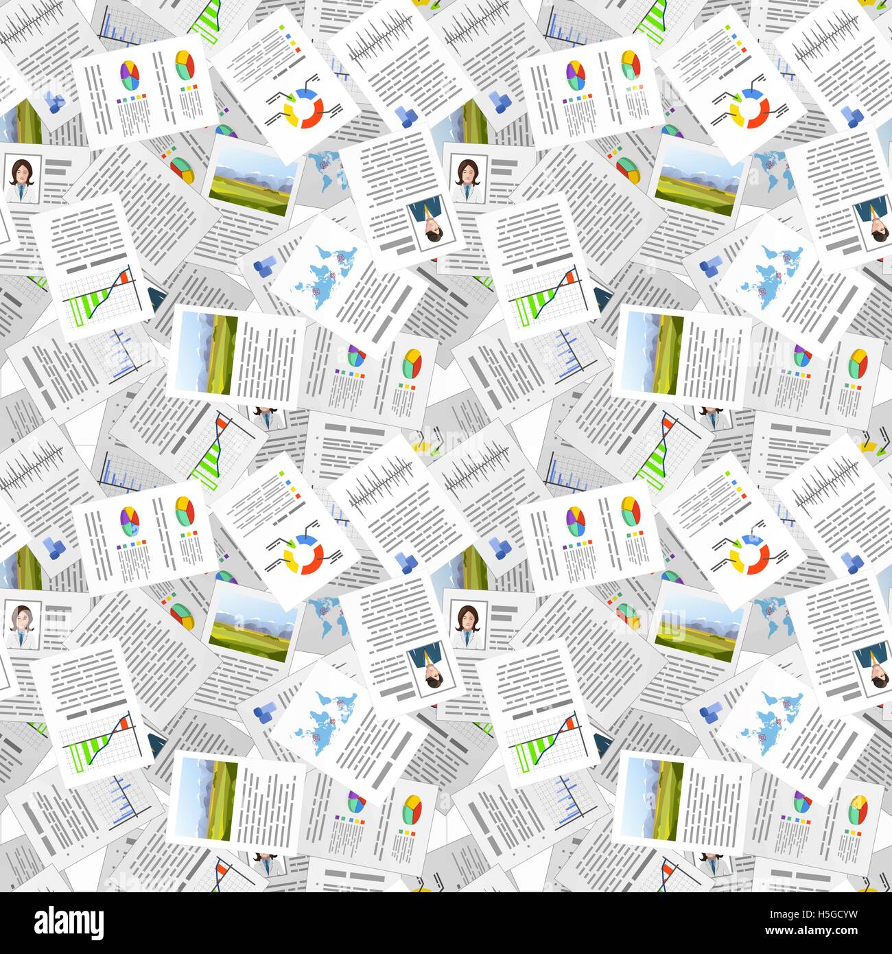 Typical office documents with graphics and diagrams in flat design ...