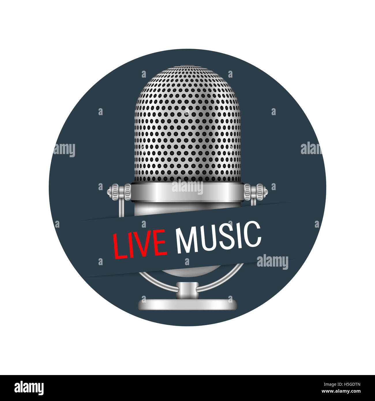 Microphone in a circle with live music banner Stock Photo - Alamy