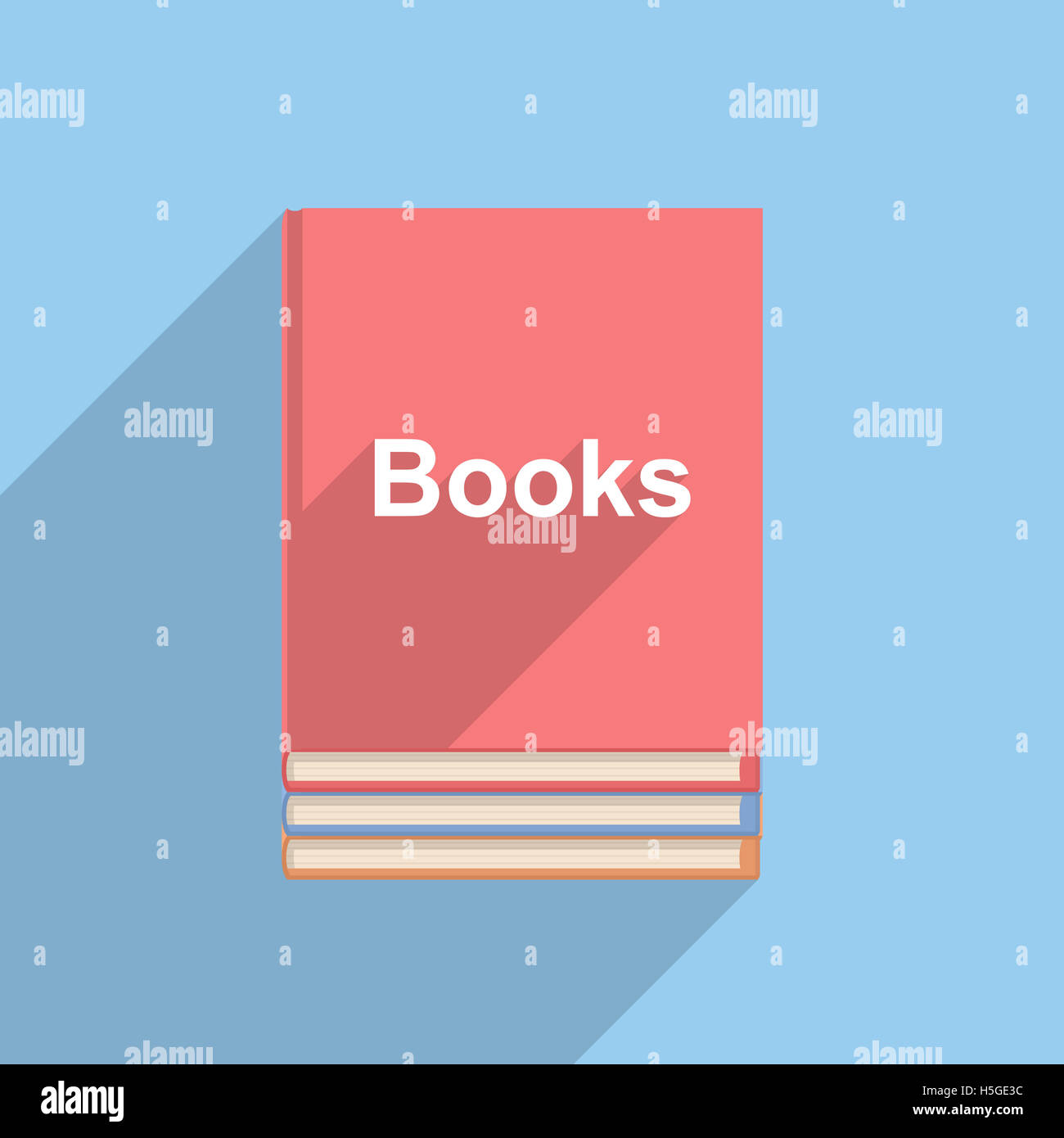 Three books, flat design with long shadows Stock Photo - Alamy