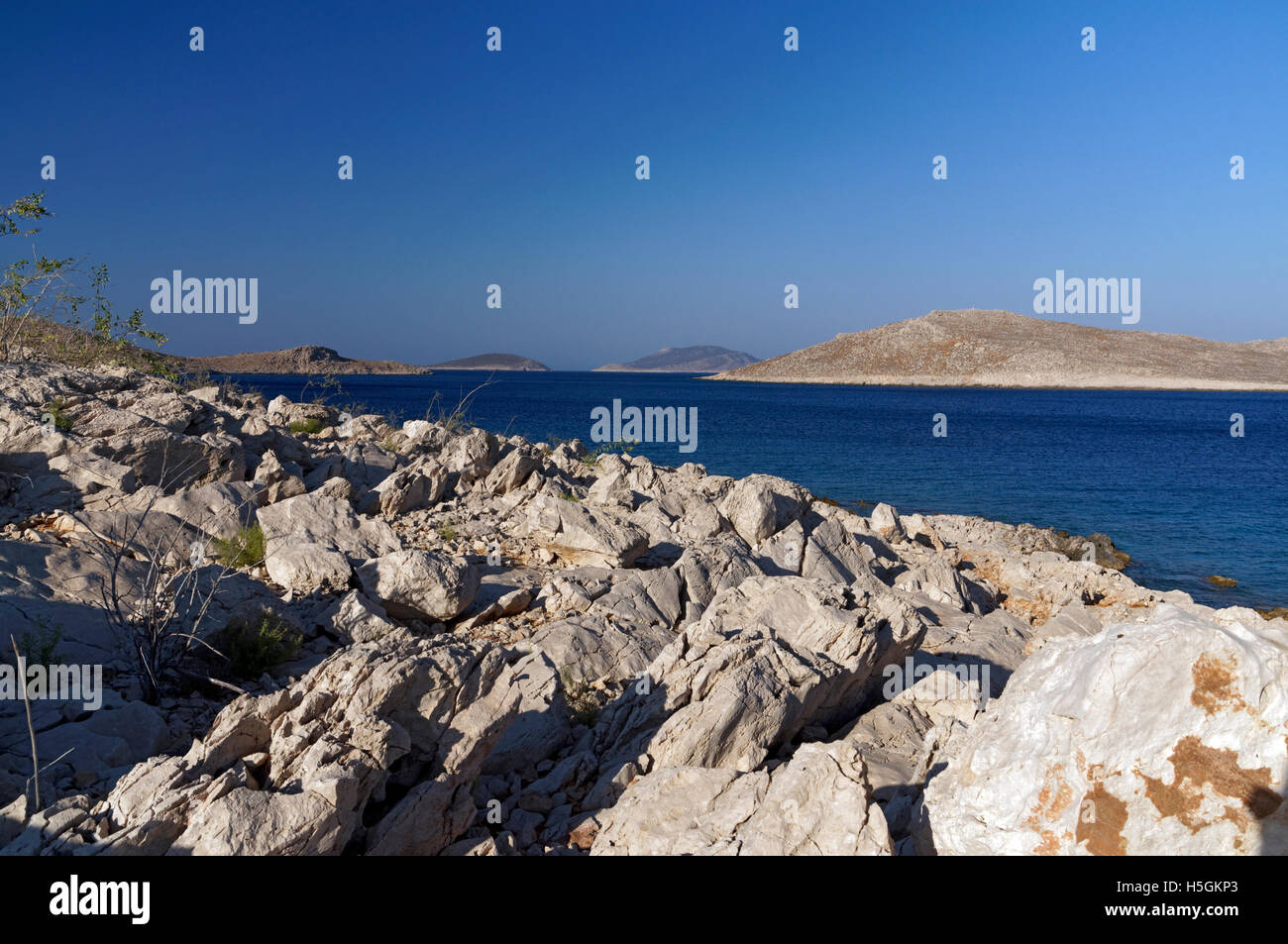 View from Ftenaghia Beach, Chalki Island near Rhodes, Dodecanese ...