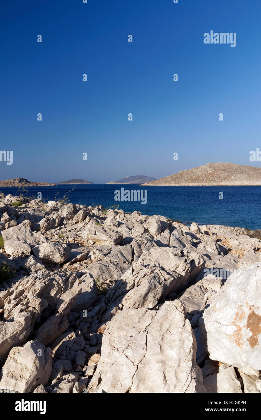 View from Ftenaghia Beach, Chalki Island near Rhodes, Dodecanese ...