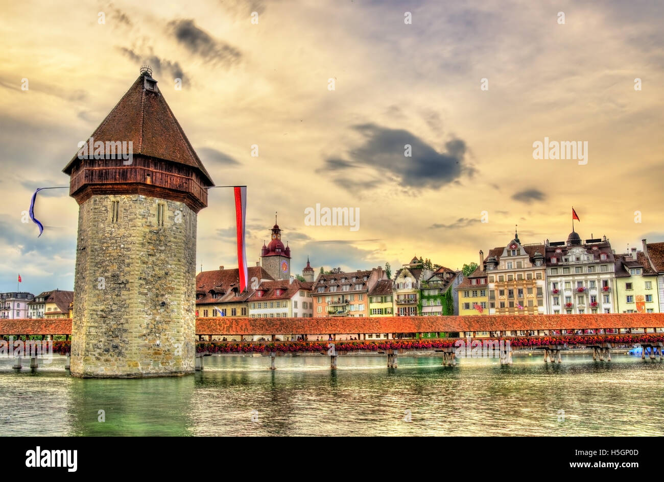 Chapel Bridge and Water Tower in Luzern, Switzerland Stock Photo - Alamy