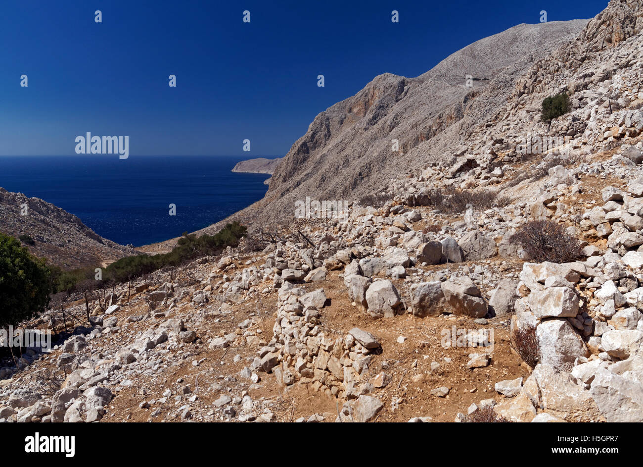 Remote and wild mountain landscape high up in the mountainous interior ...