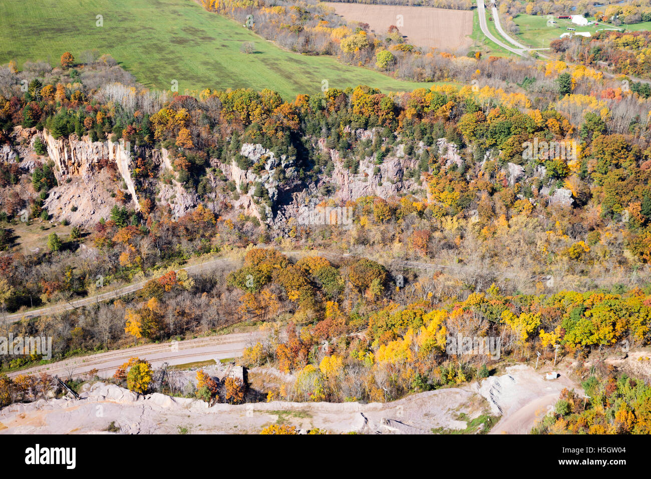 Aerial view of Abelman's Gorge (below), near Rock Springs, Wisconsin ...