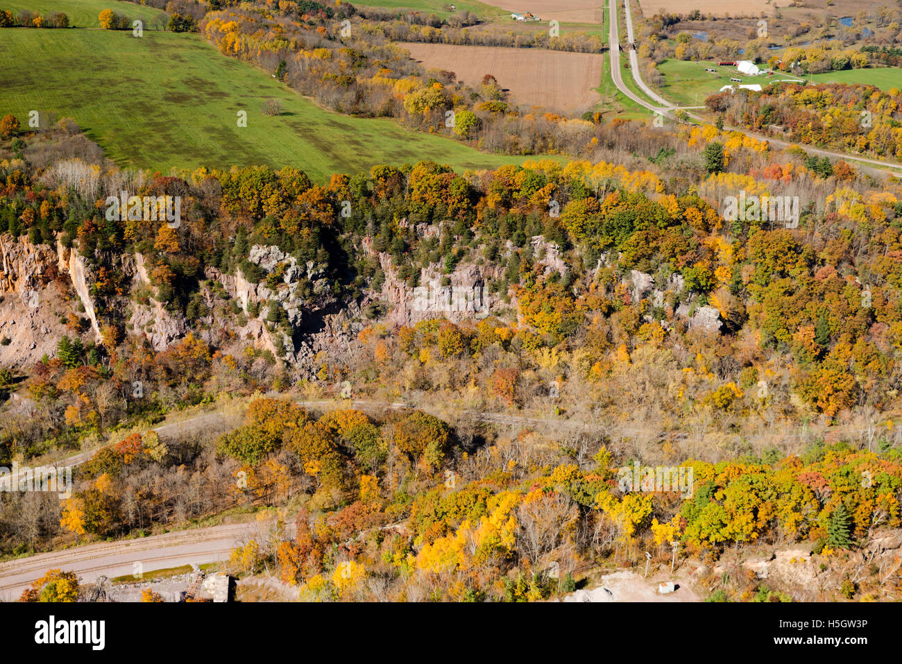 Aerial view of Abelman's Gorge (below), near Rock Springs, Wisconsin ...