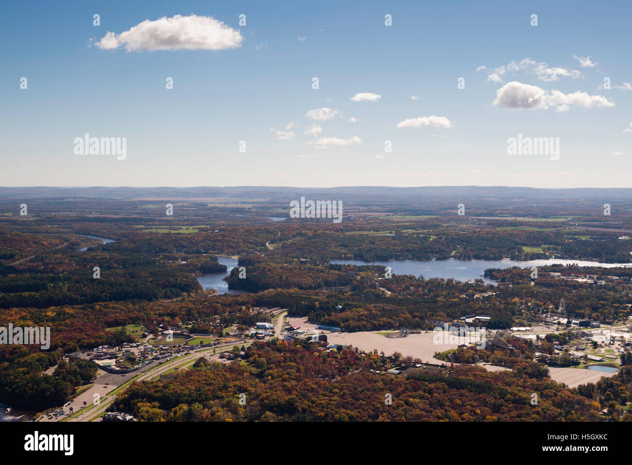 Aerial view of the Dells of the Wisconsin River and the city of ...
