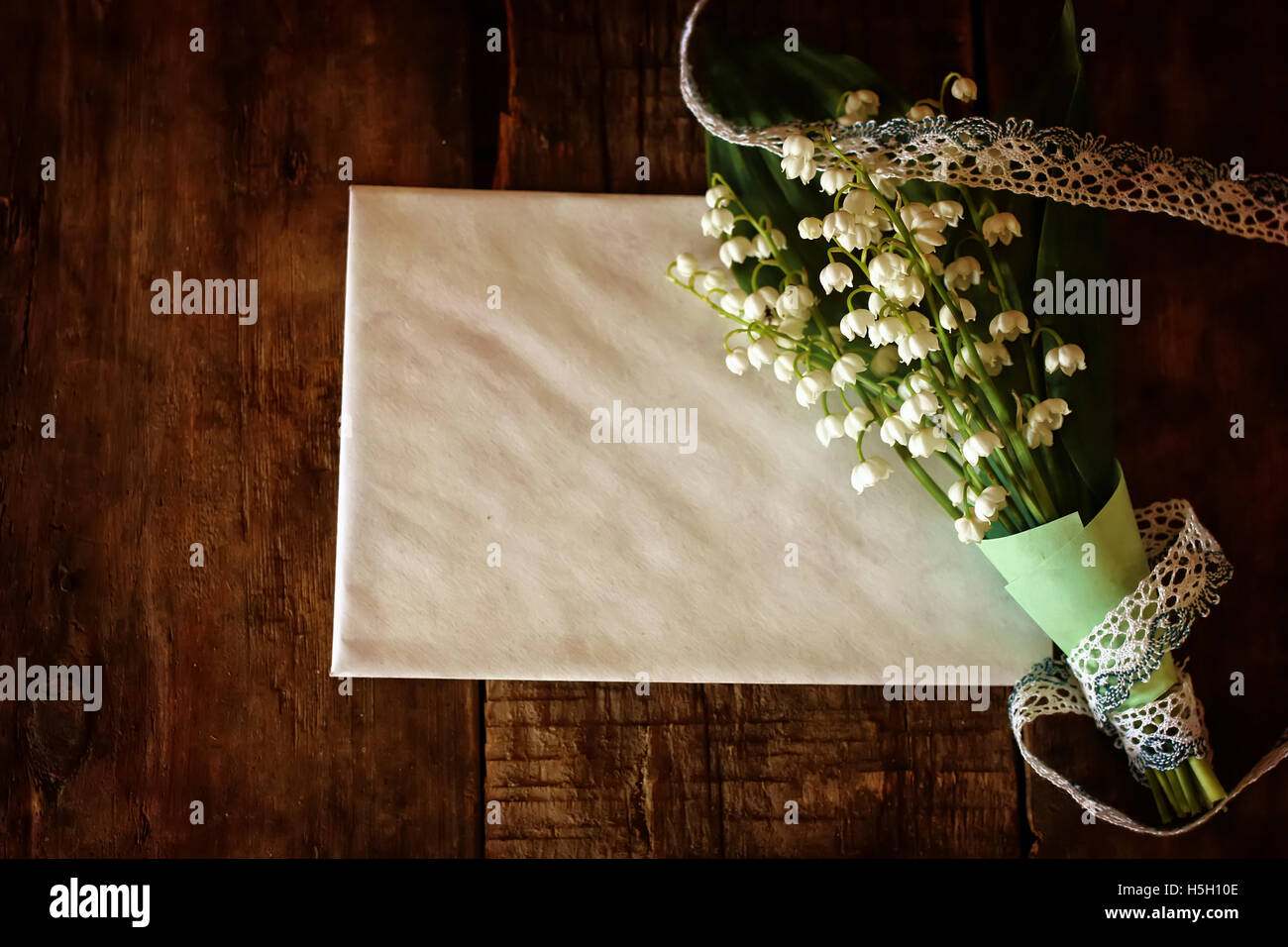 vintage effect on photo bouquet of lilies of the valley and spac Stock ...