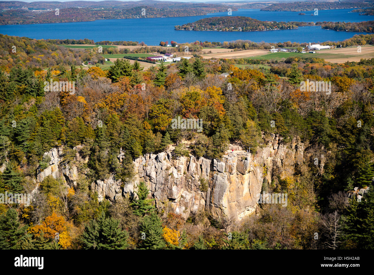 Aerial view of Gibraltar Rock State Natural Area, near Lodi, Wisconsin ...