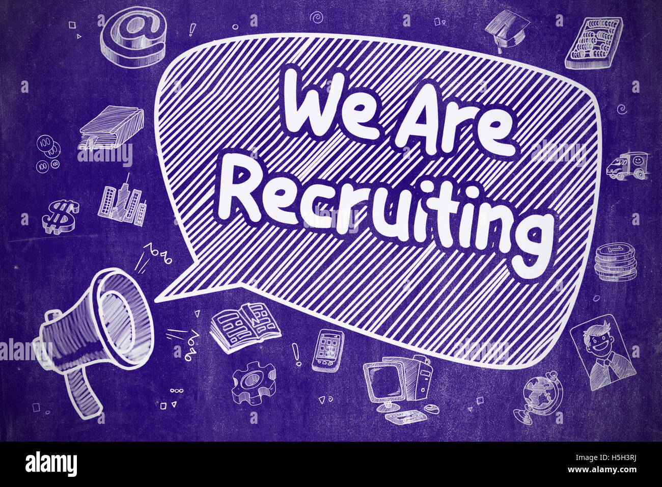 We Are Recruiting - Cartoon Illustration on Blue Chalkboard Stock Photo ...