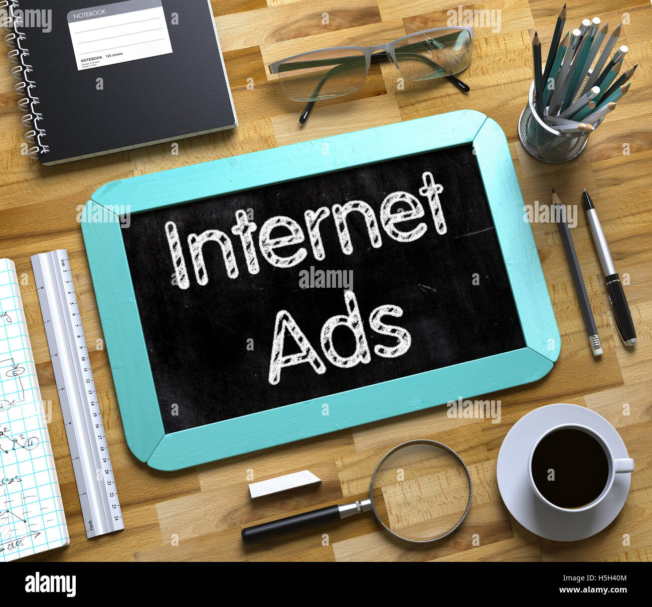 Small Chalkboard with Internet Ads Concept. 3D Stock Photo - Alamy