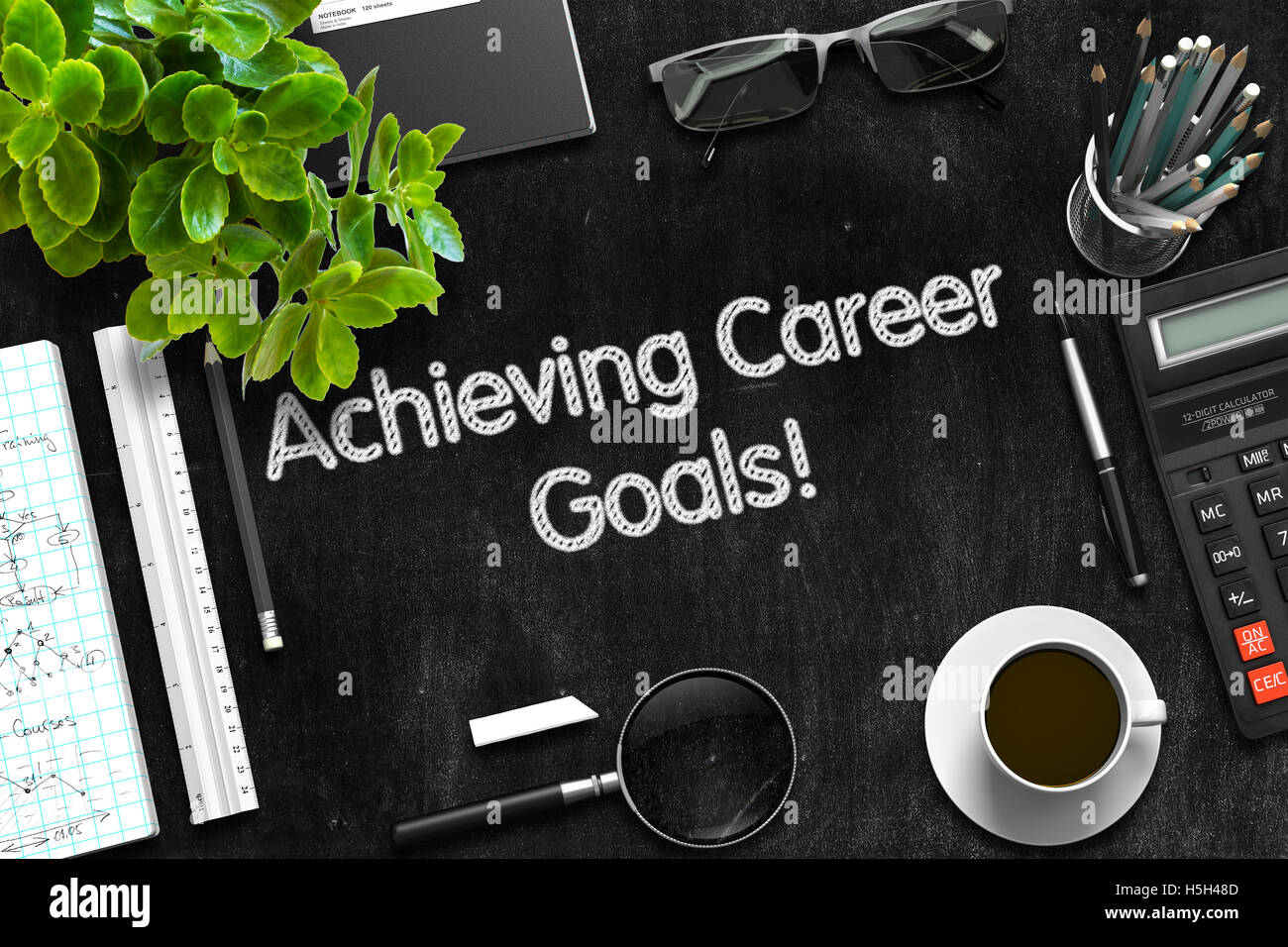 Black Chalkboard with Achieving Career Goals. 3D Rendering Stock Photo ...