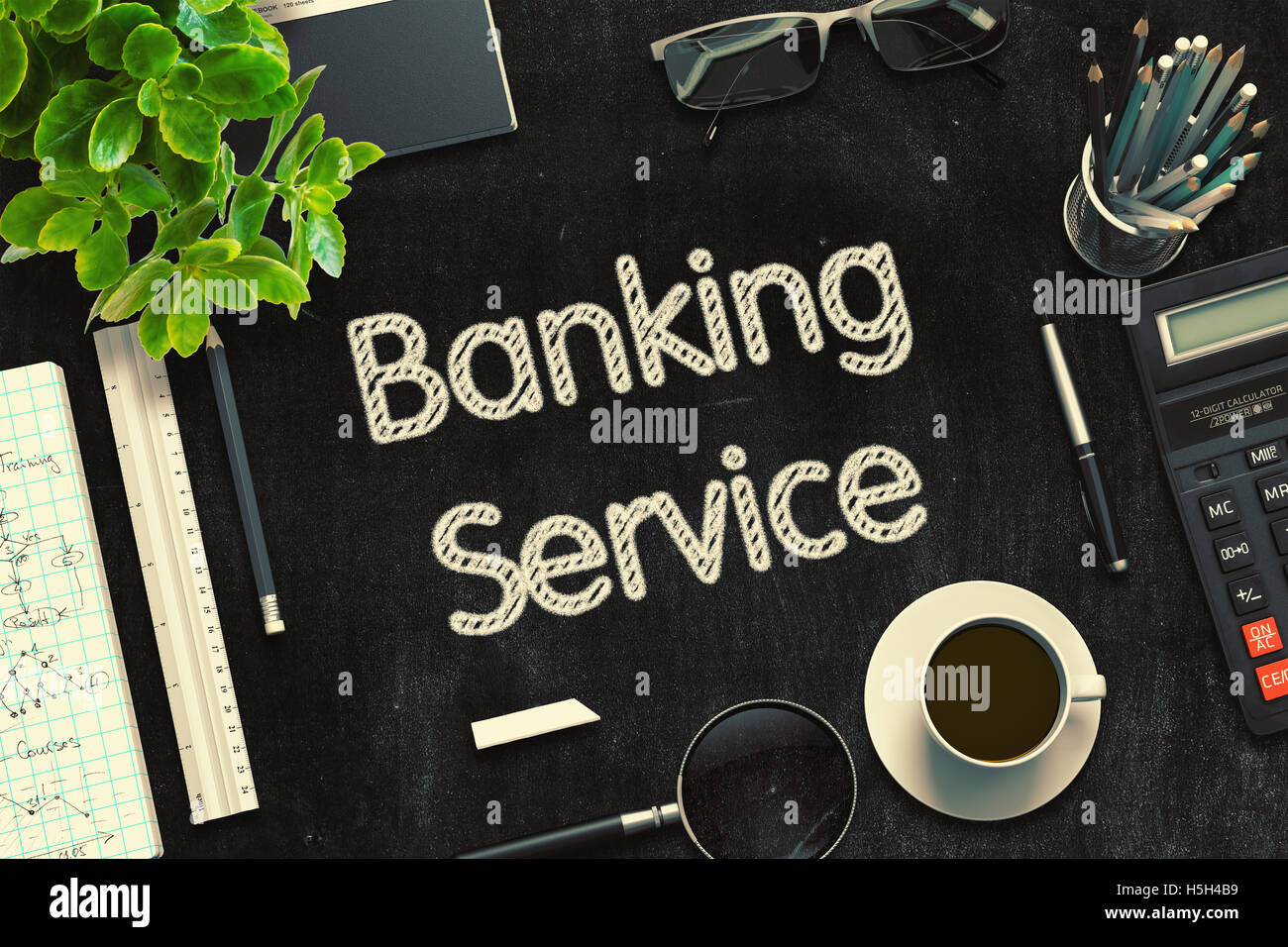 Black Chalkboard with Banking Service. 3D Rendering Stock Photo - Alamy