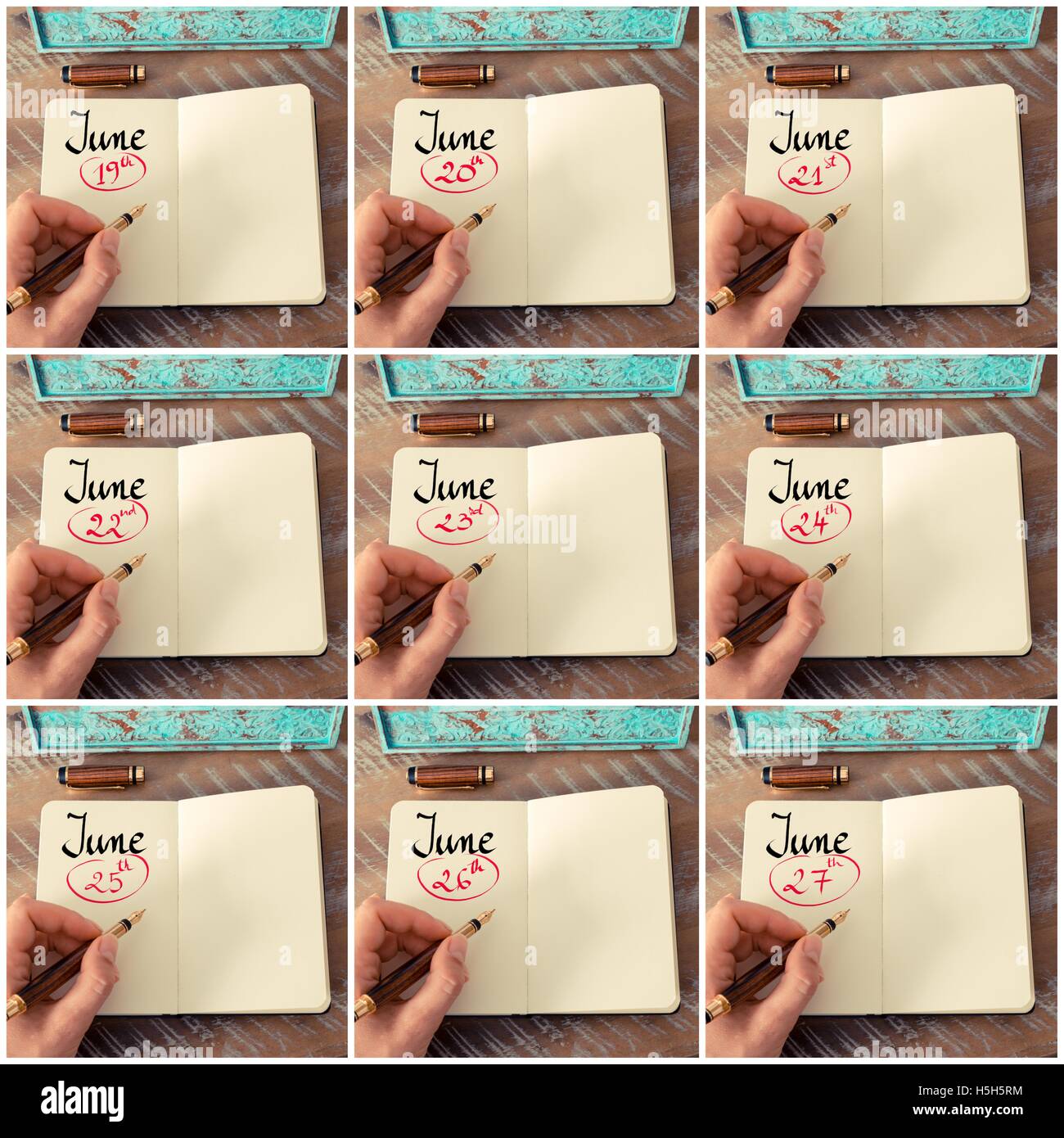 Photo collage of days 19th to 27th of month June handwritten with ...
