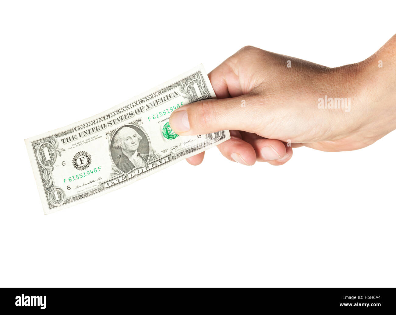 Male hand holding dollar bill isolated on white background Stock Photo ...