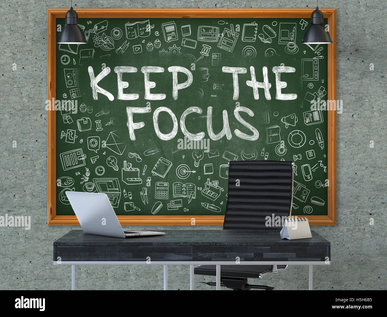 Chalkboard on the Office Wall with Keep the Focus Concept. 3D Stock ...