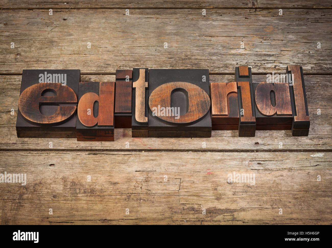 editorial, word written with vintage letterpress printing blocks on ...