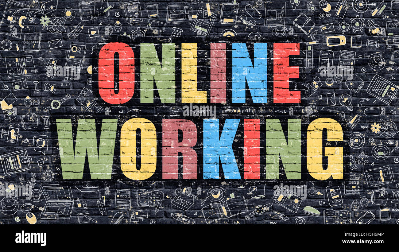 Online Working on Dark Brick Wall Stock Photo - Alamy