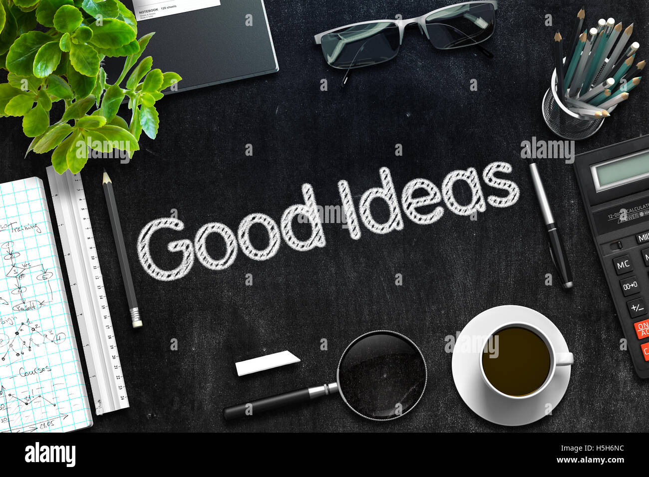 Good Ideas Handwritten on Black Chalkboard. 3D Rendering Stock Photo ...