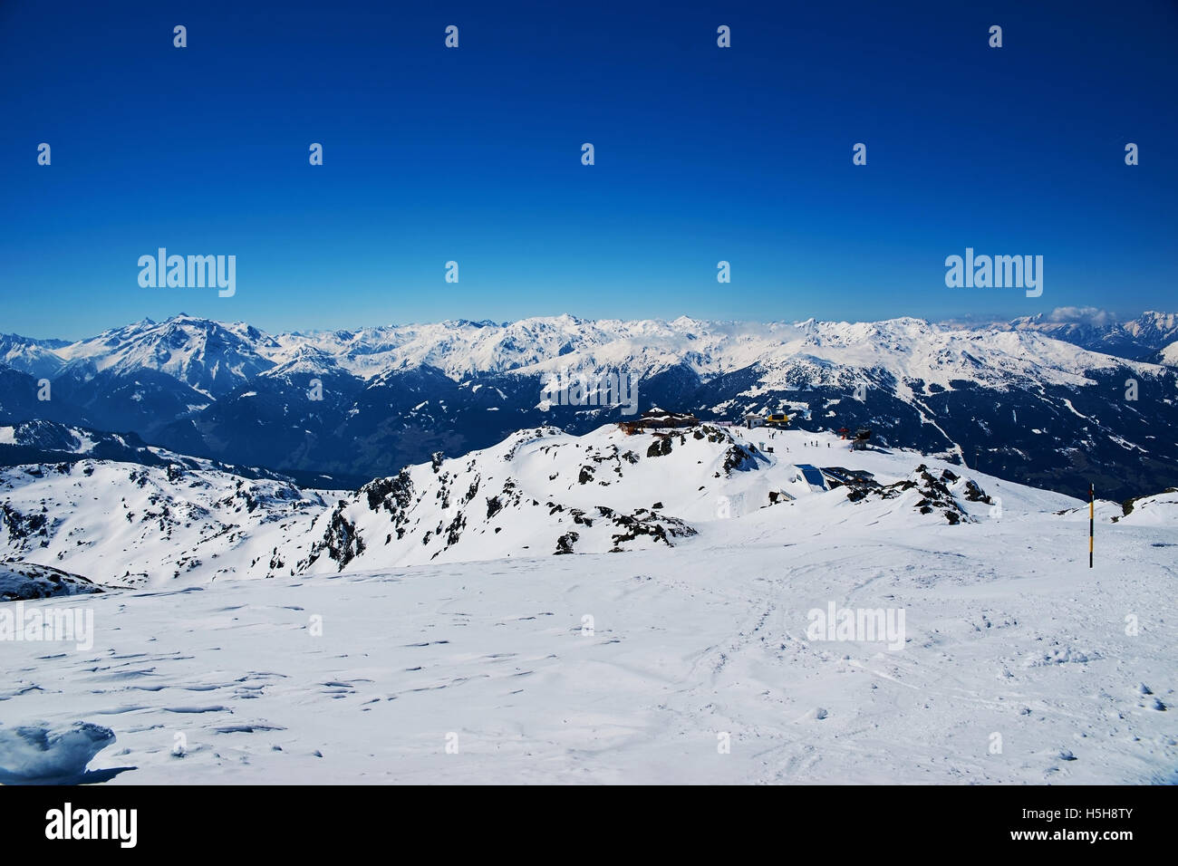 Snowy slopes in winter mountains. Skiing resorts Stock Photo - Alamy