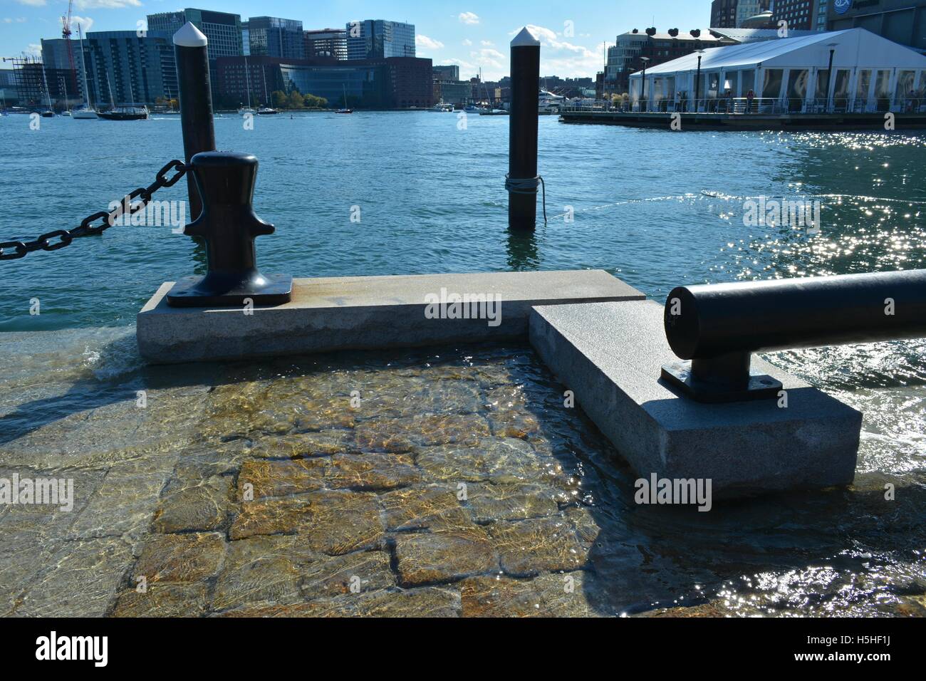 A view of Boston Harbor during a King Tide in Boston, Massachusetts ...