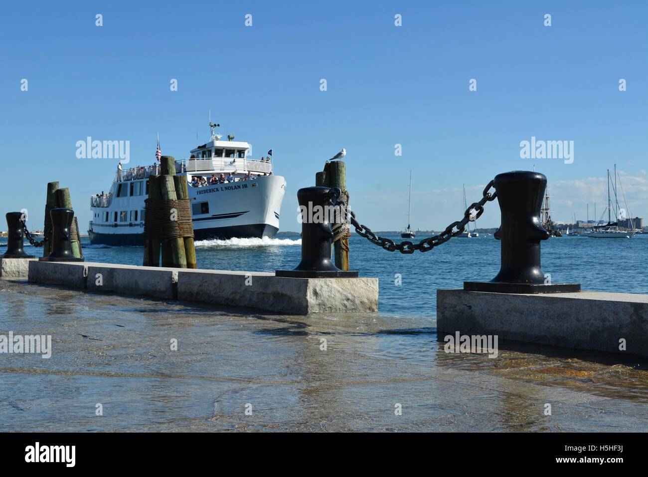 A view of Boston Harbor during a King Tide in Boston, Massachusetts ...