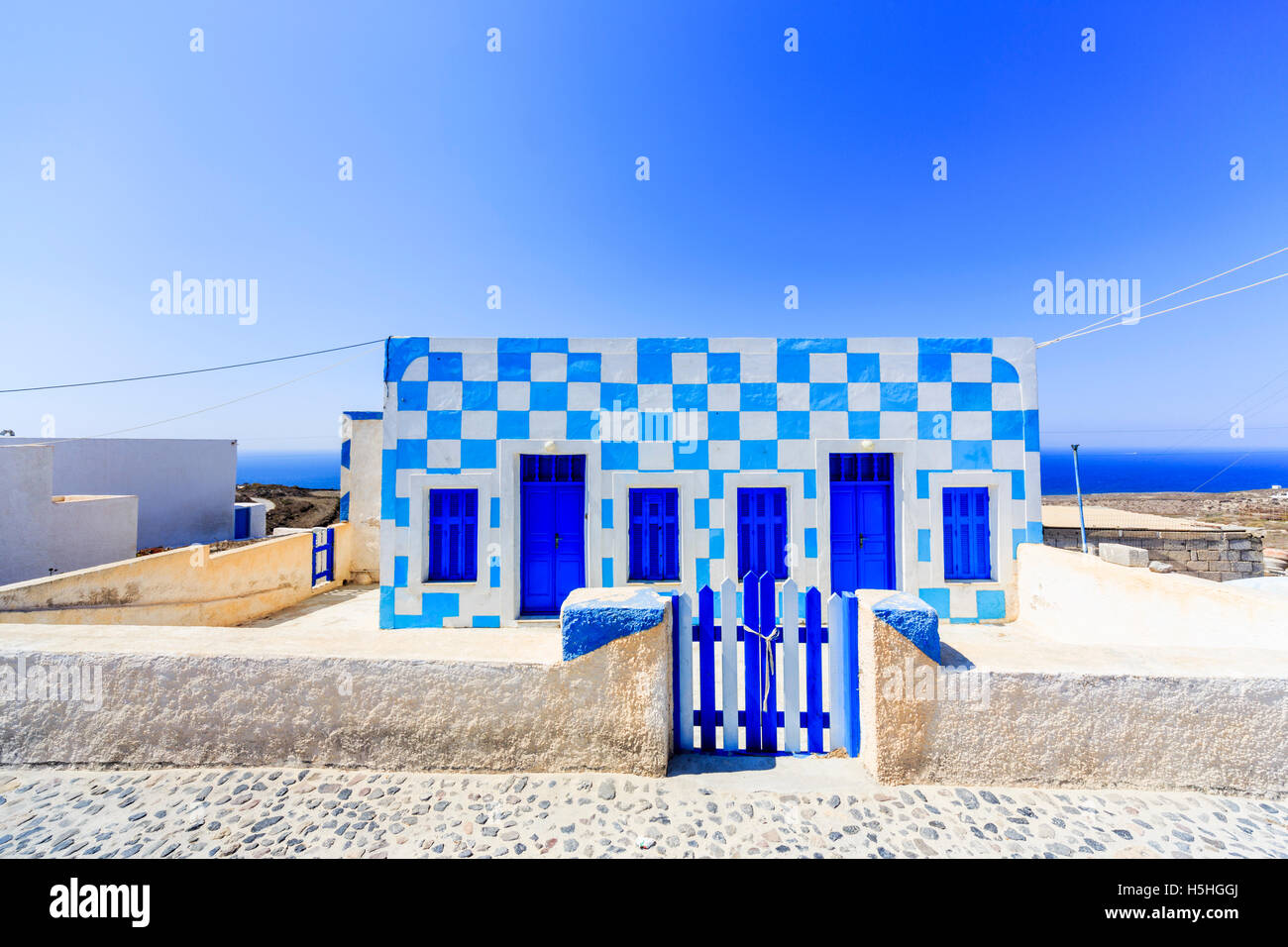 Local blue and white house with unusual chequered pattern in the ...