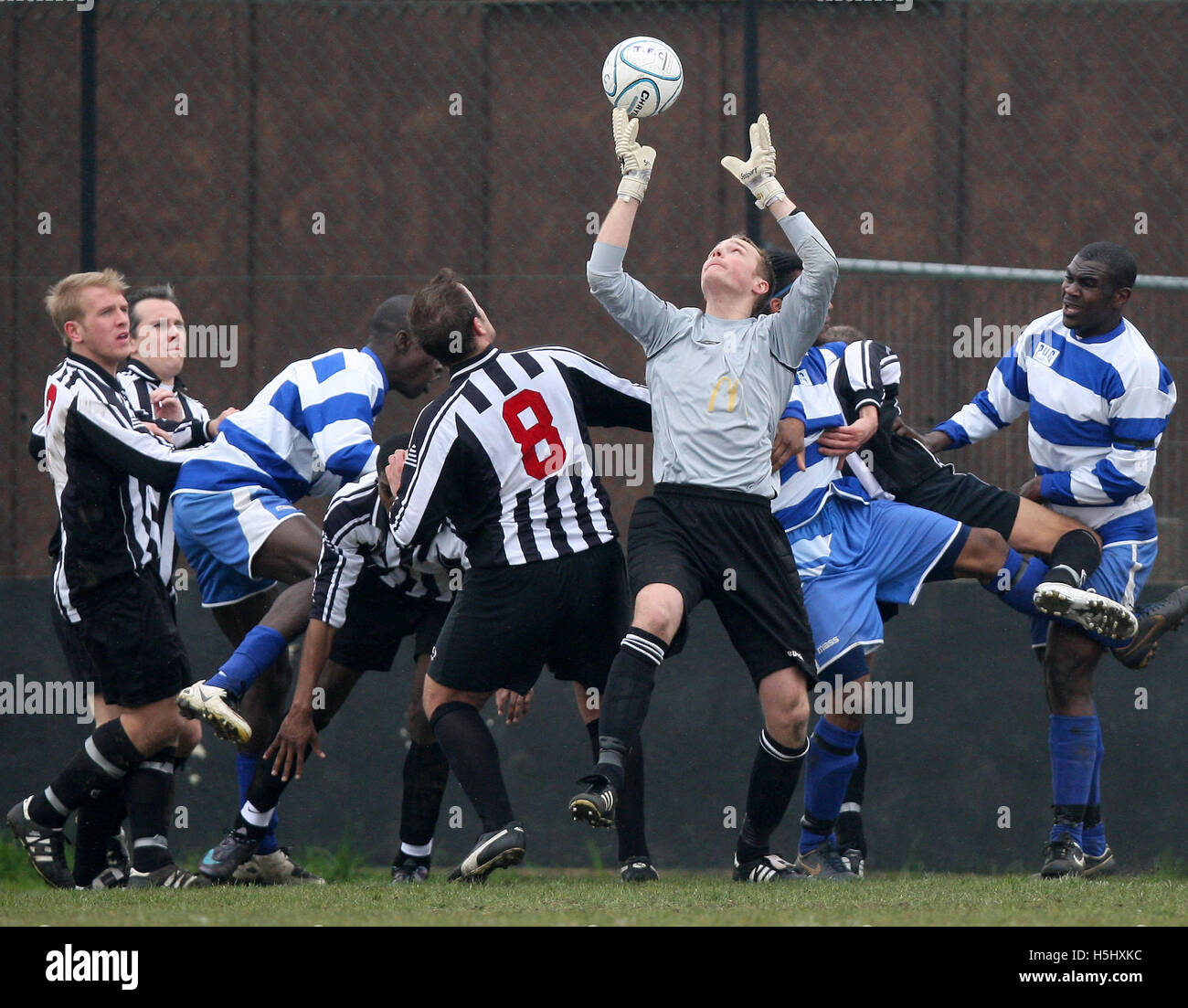 Tilbury goalkeeper Richard Wray rises to collect a cross - Tilbury vs ...