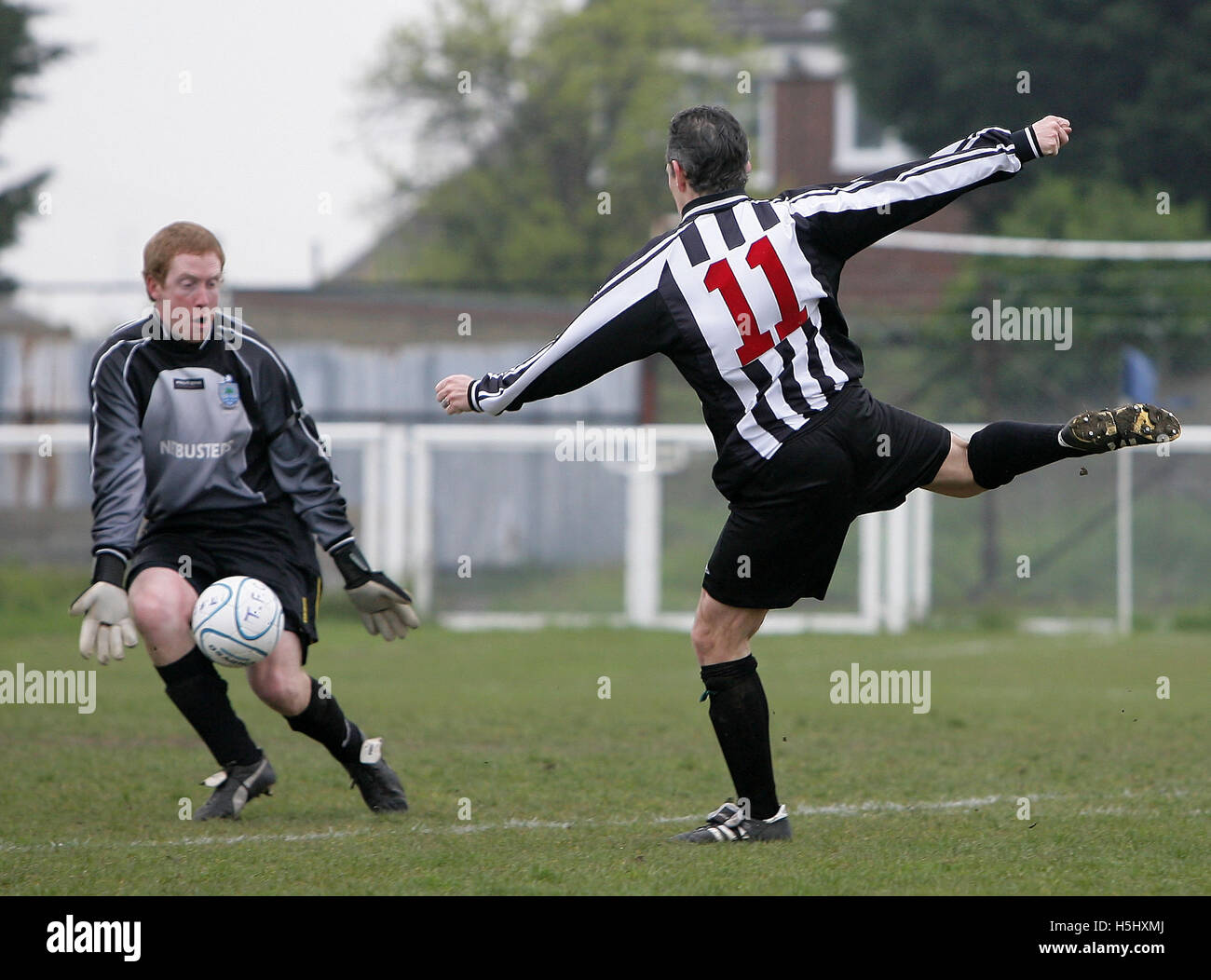 Ilford goalkeeper James Marabell makes a vital stop to deny Keith ...