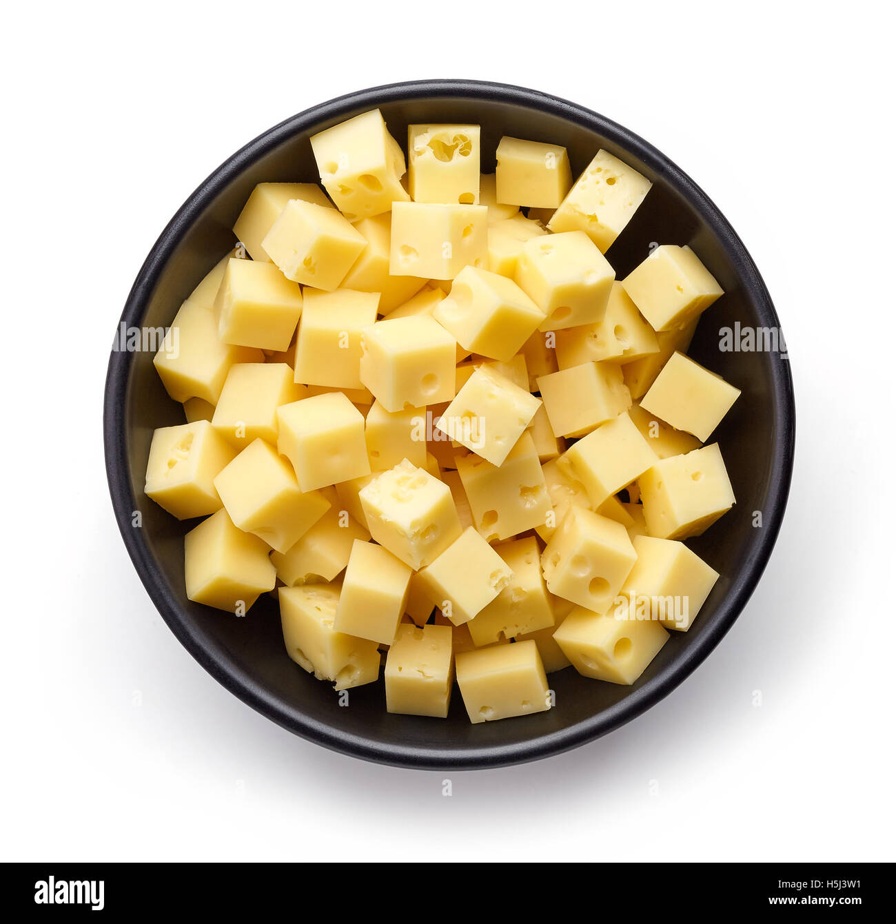 Bowl of diced cheese isolated on white background, top view Stock Photo ...