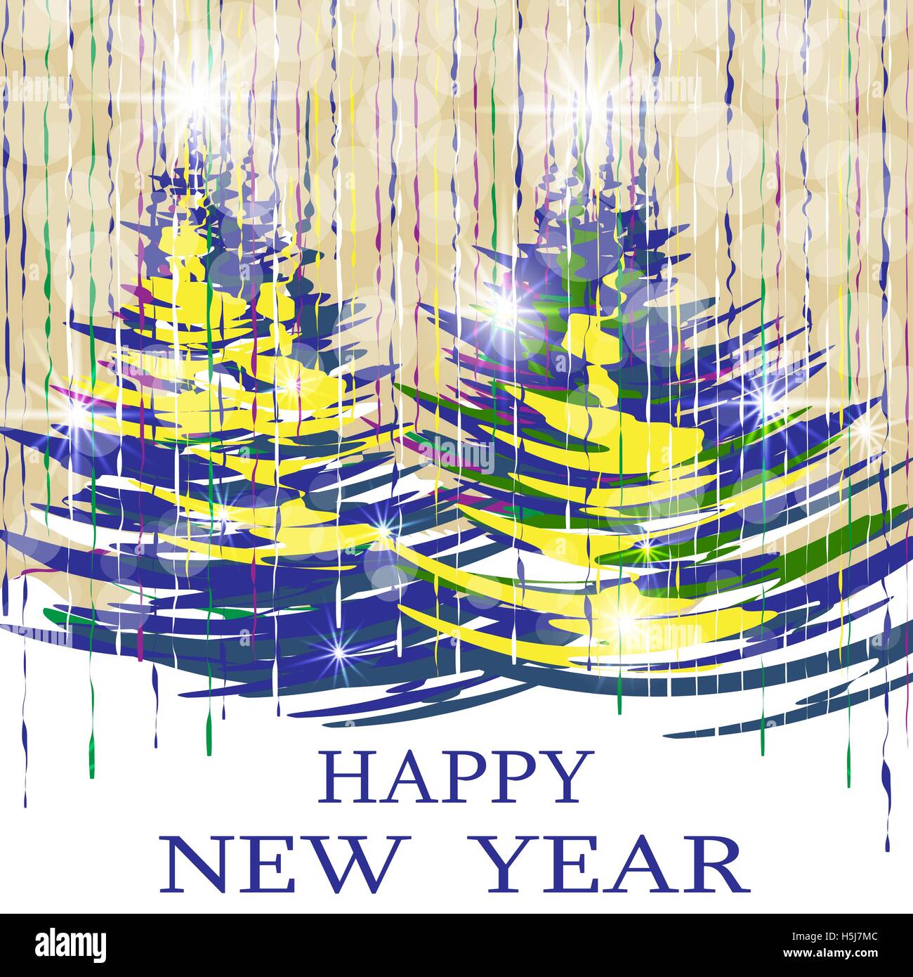 The stylized image of spruce. The inscription Happy New Year. Bright ...