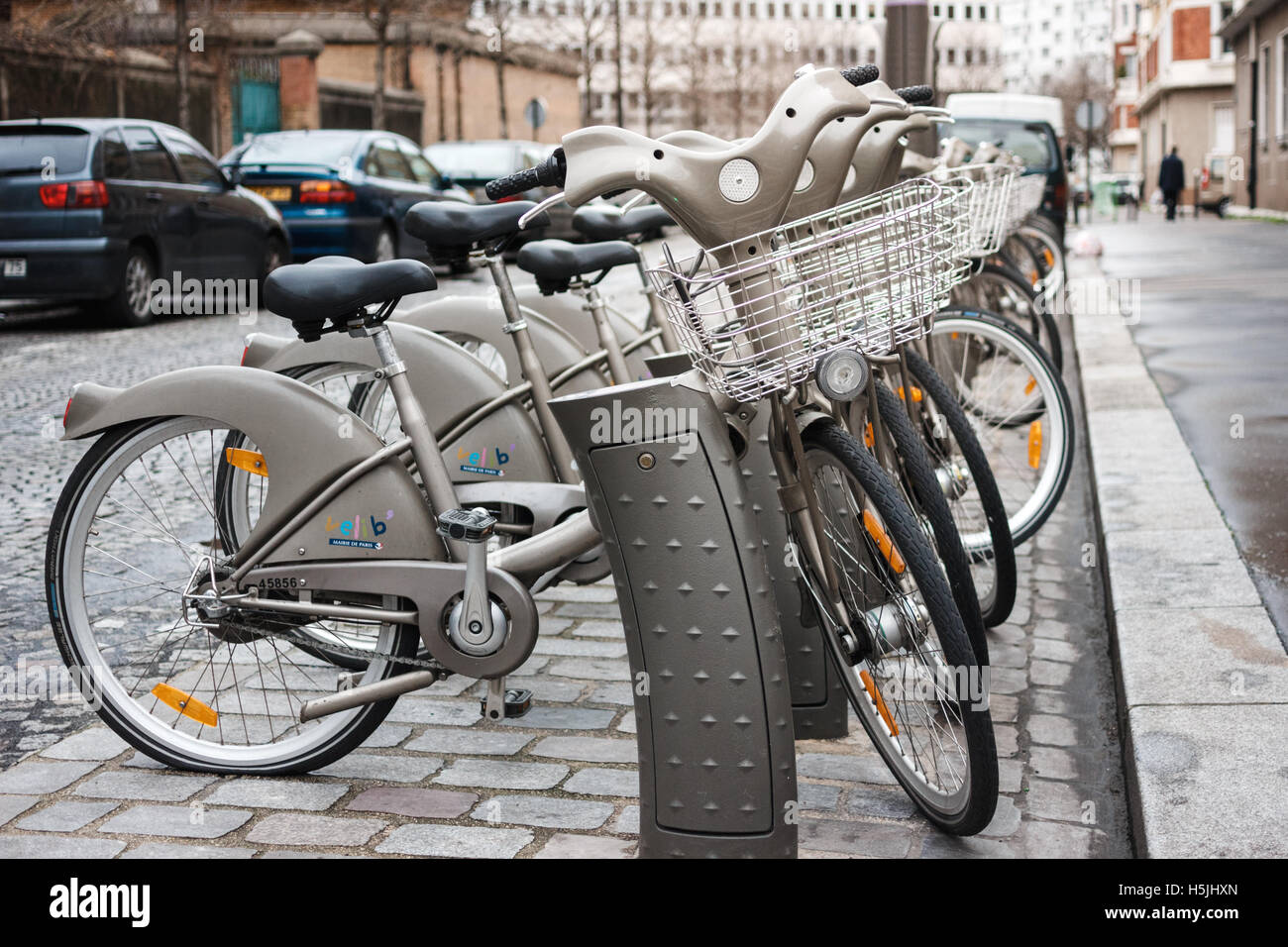 Velib station in Paris, France. Rental bicycle Stock Photo - Alamy
