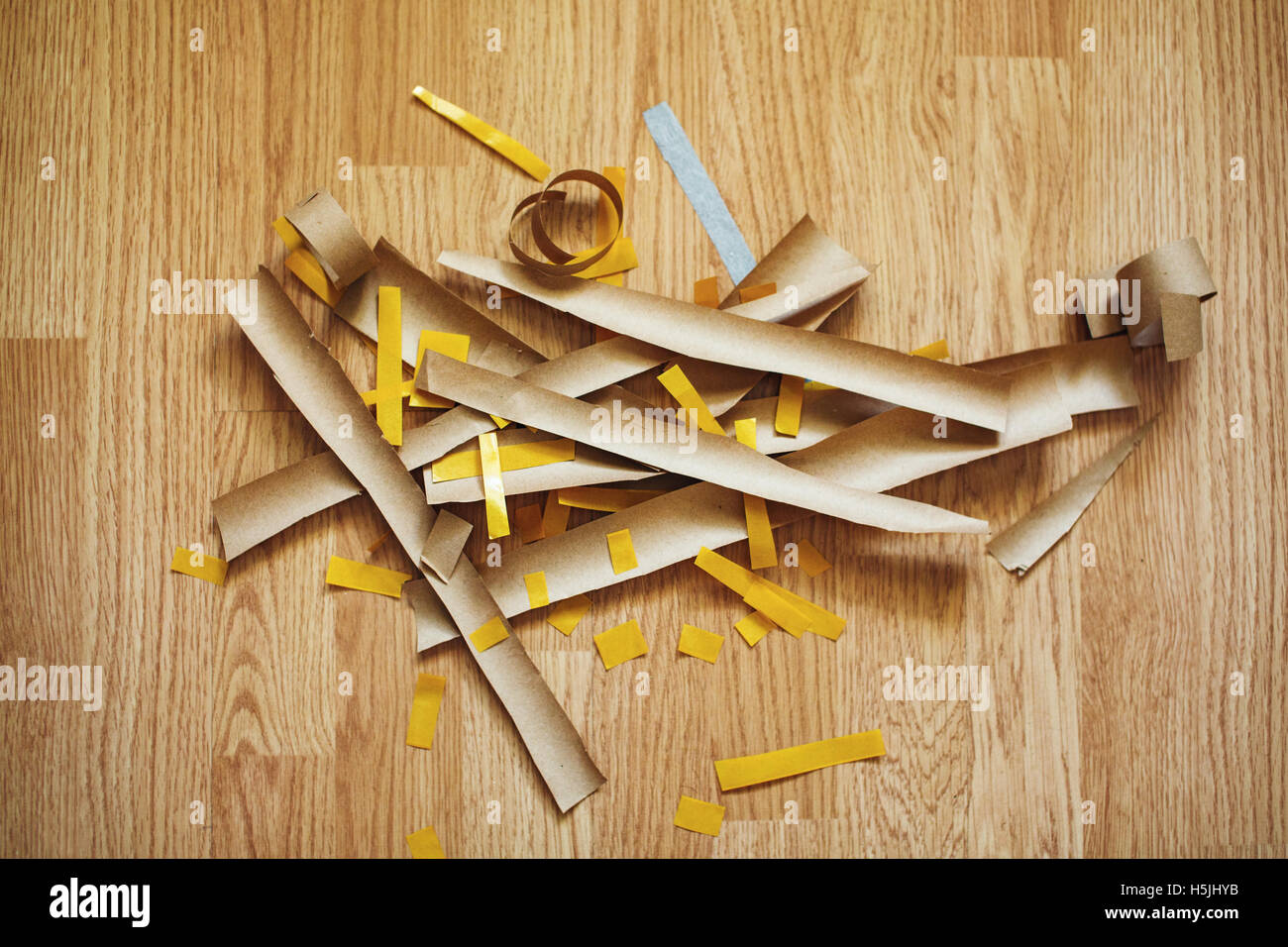 Paper cutting on the floor, top view, selective focus, Paper hand made ...