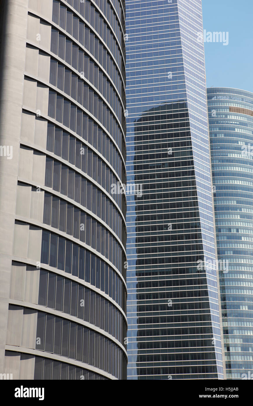 Madrid skyline with three towers detail, Spain. Vertical Stock Photo ...