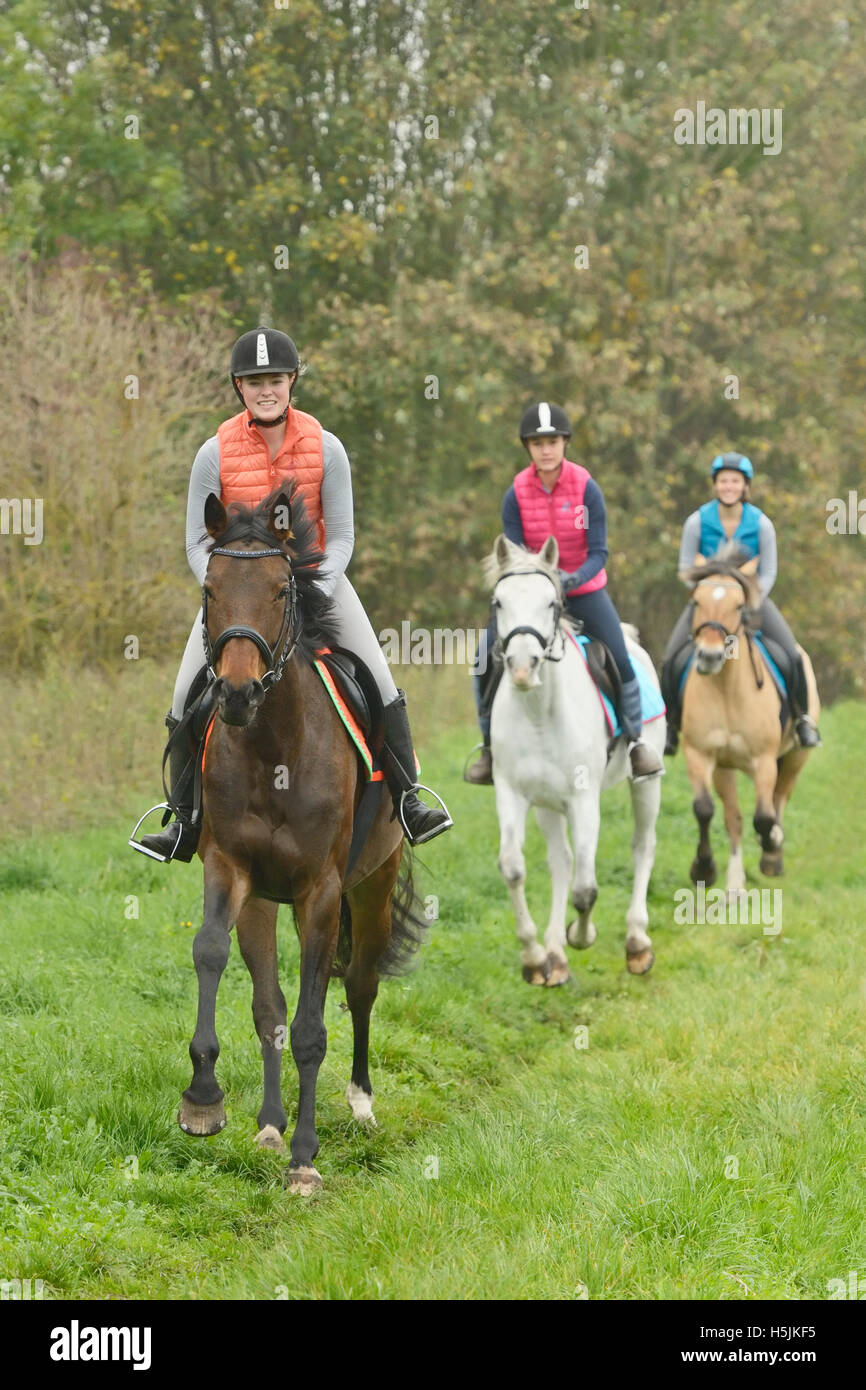 Three teenagers riding horses hi-res stock photography and images - Alamy