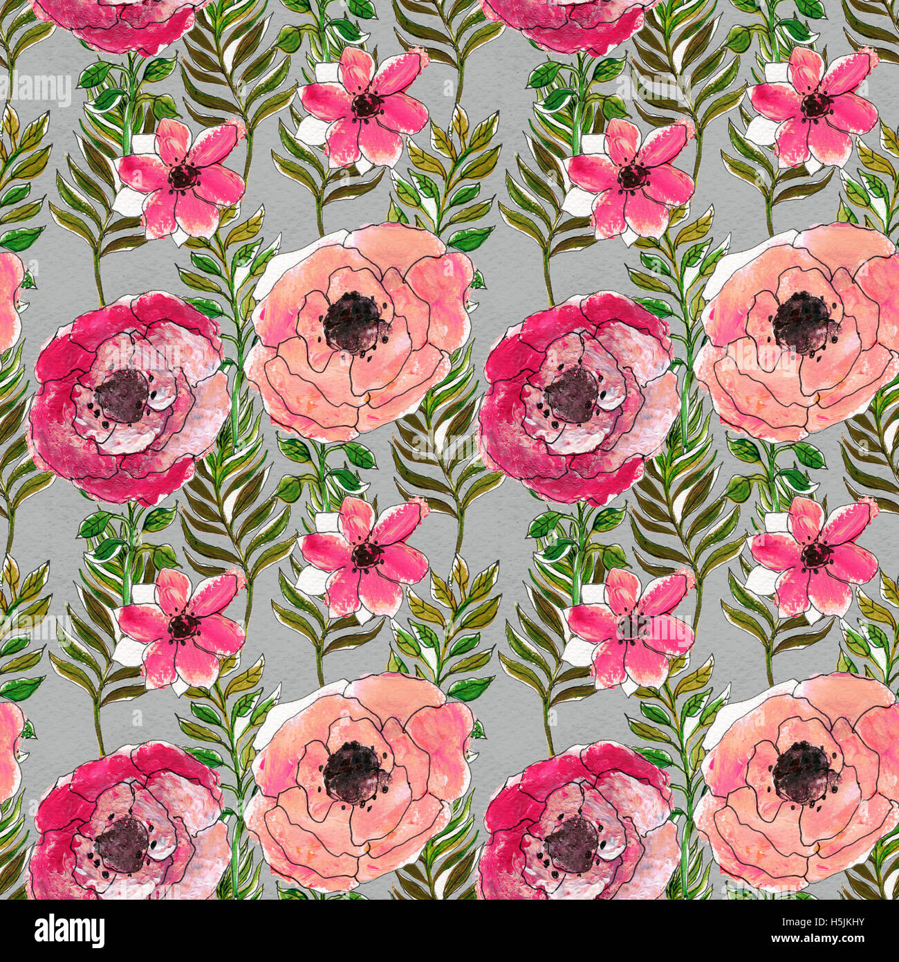 Seamless pattern with colorful flowers Stock Photo - Alamy