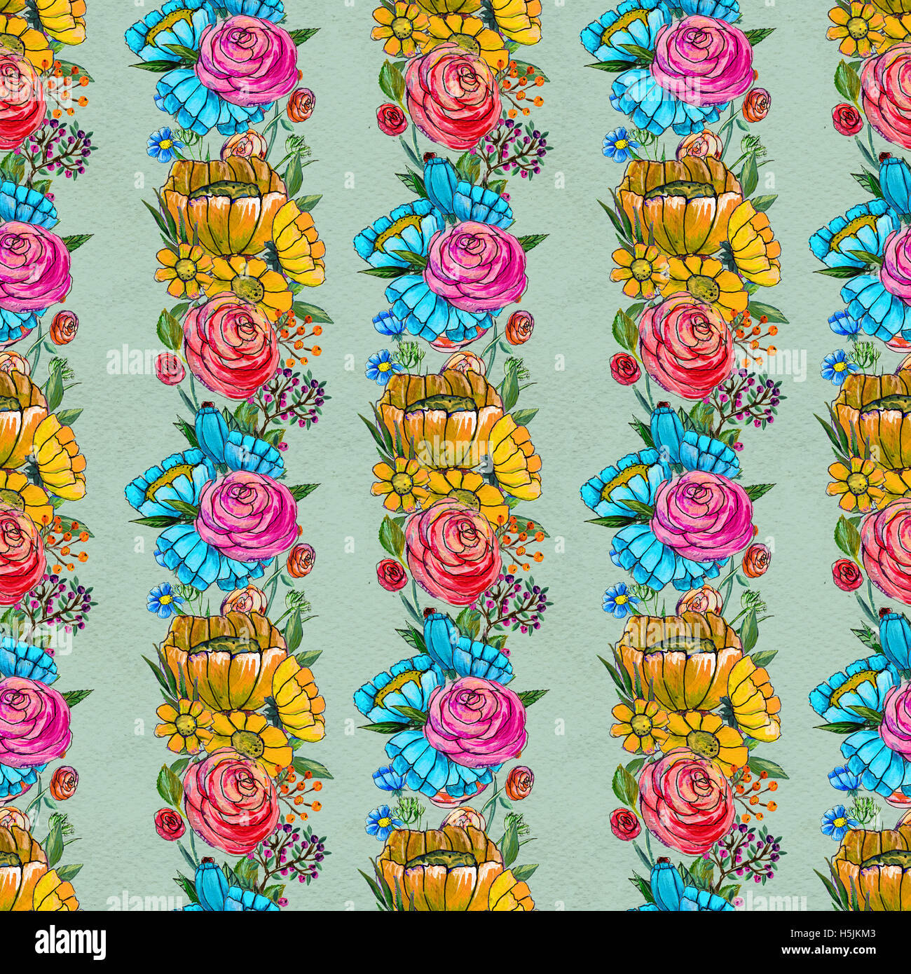Seamless pattern with colorful flowers Stock Photo - Alamy