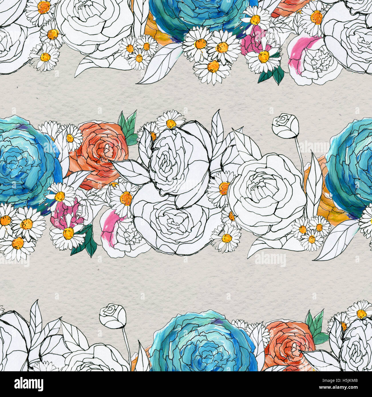 Seamless pattern with colorful flowers Stock Photo - Alamy