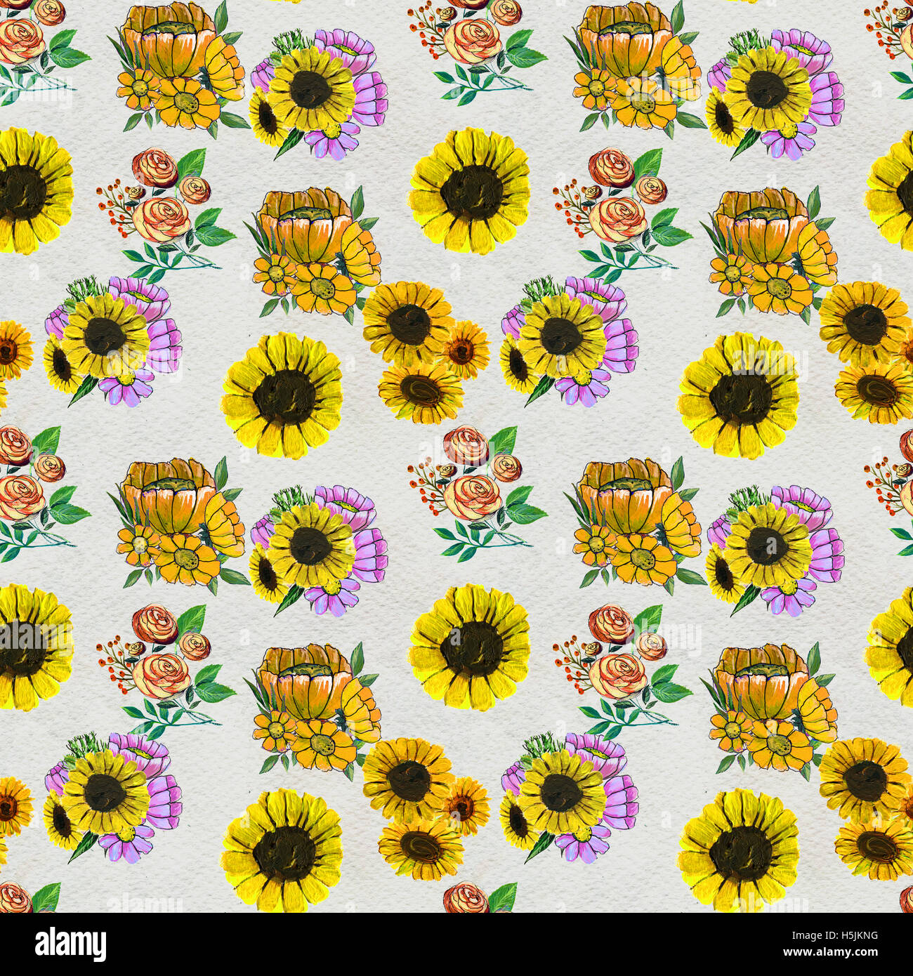 Seamless pattern with colorful flowers Stock Photo - Alamy