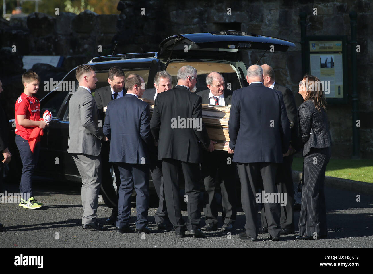 The coffin of Munster Rugby head coach Anthony Foley is brought to ...