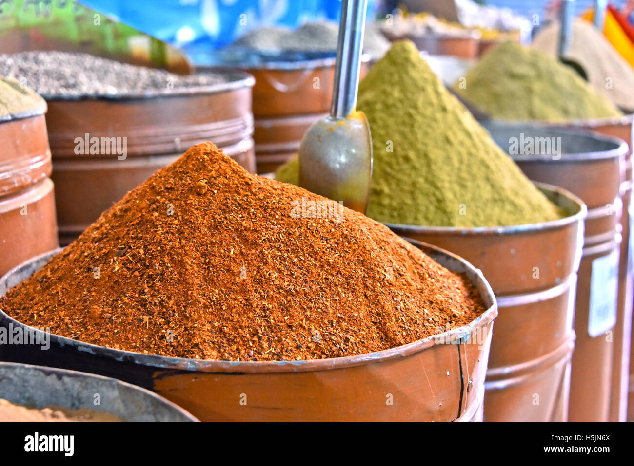 Variety of spices on the arab street market stall Stock Photo - Alamy