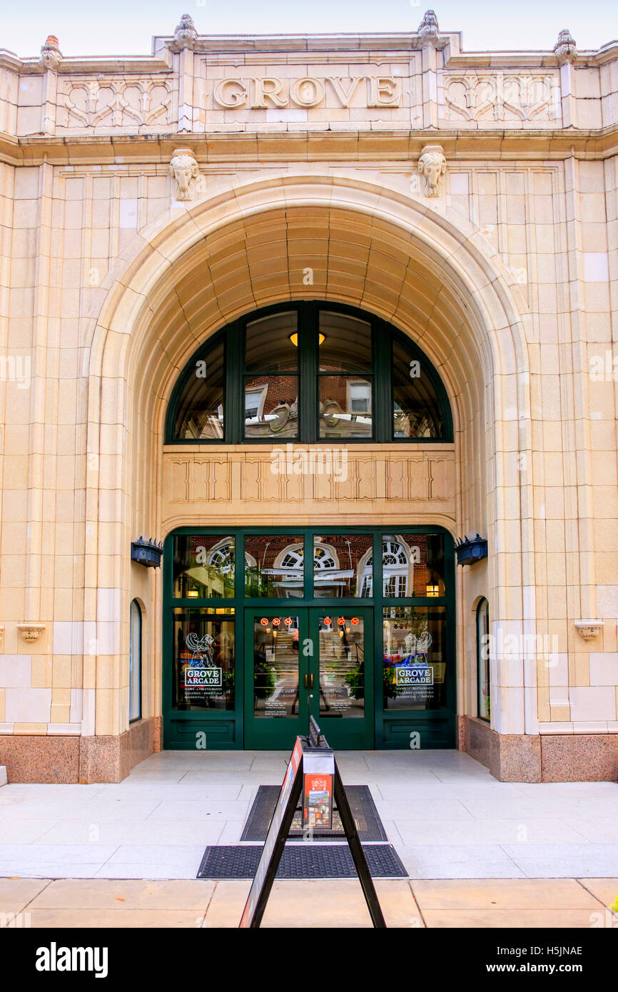 Entrance doors to the Grove Arcade on Page Street in downtown Asheville ...