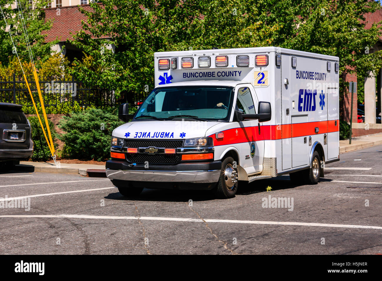 EMS ambulance on the way to a call-out in Asheville NC Stock Photo - Alamy