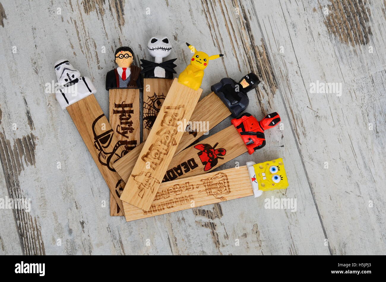 bookmarks for books as comic characters Stock Photo - Alamy